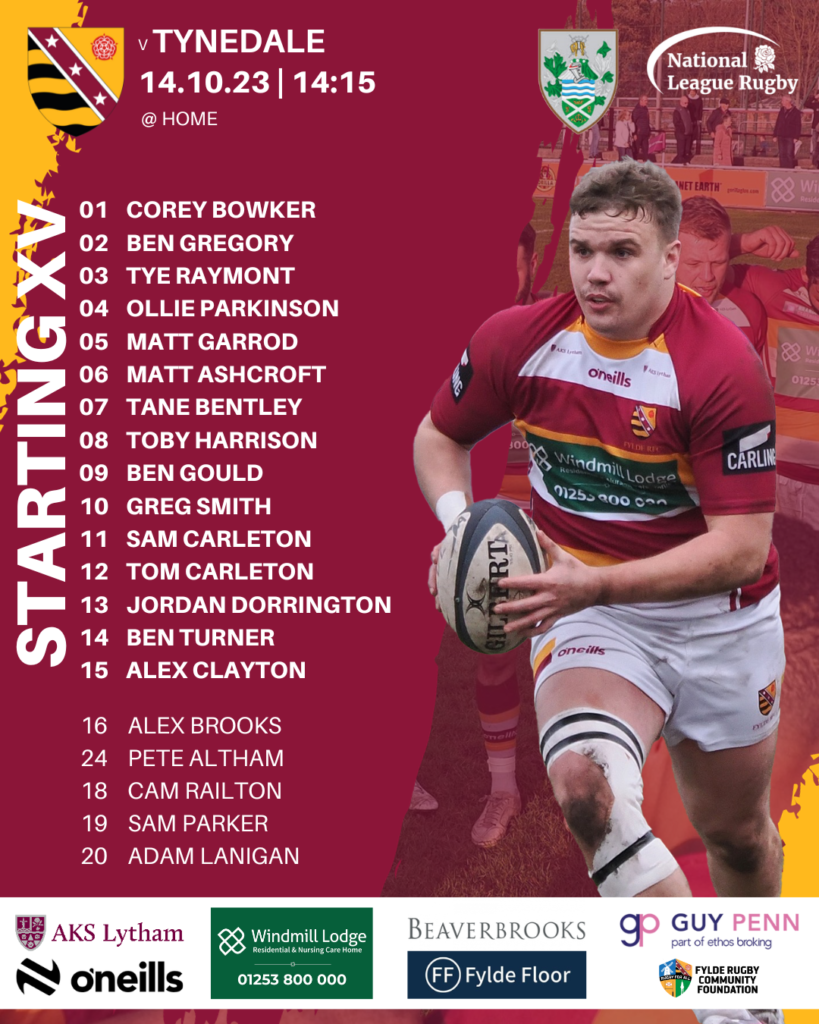 Fylde make four changes v Tynedale at the Woodlands – Fylde RFC